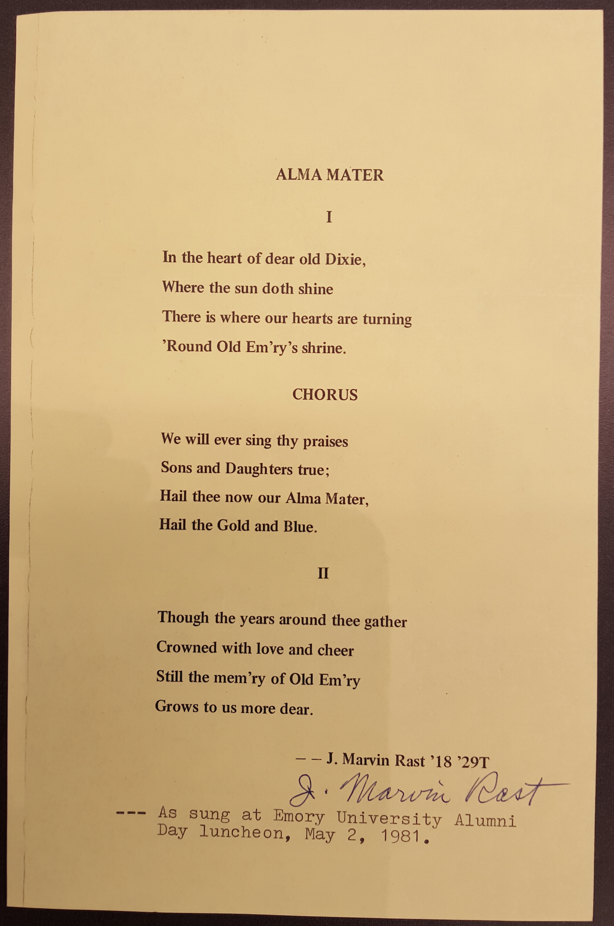 Alma Mater, second verse | Emory Historian's Blog